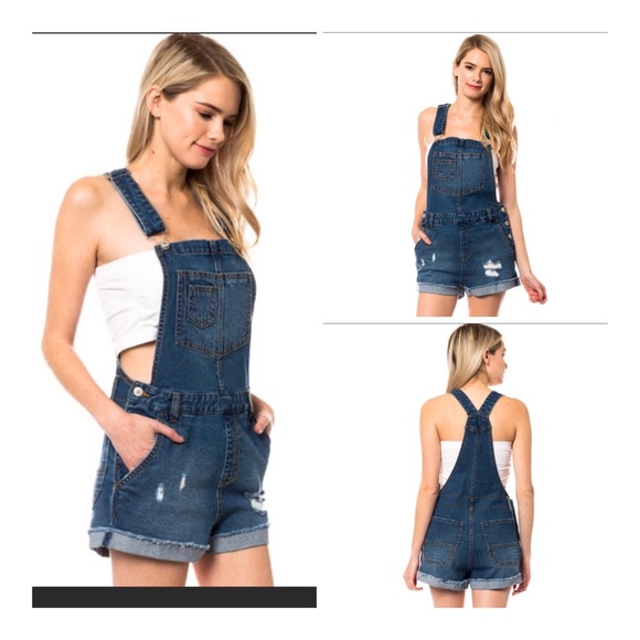 Amor Adore | Jeans | Denim Distressed Short Overalls Size Medium Large ...